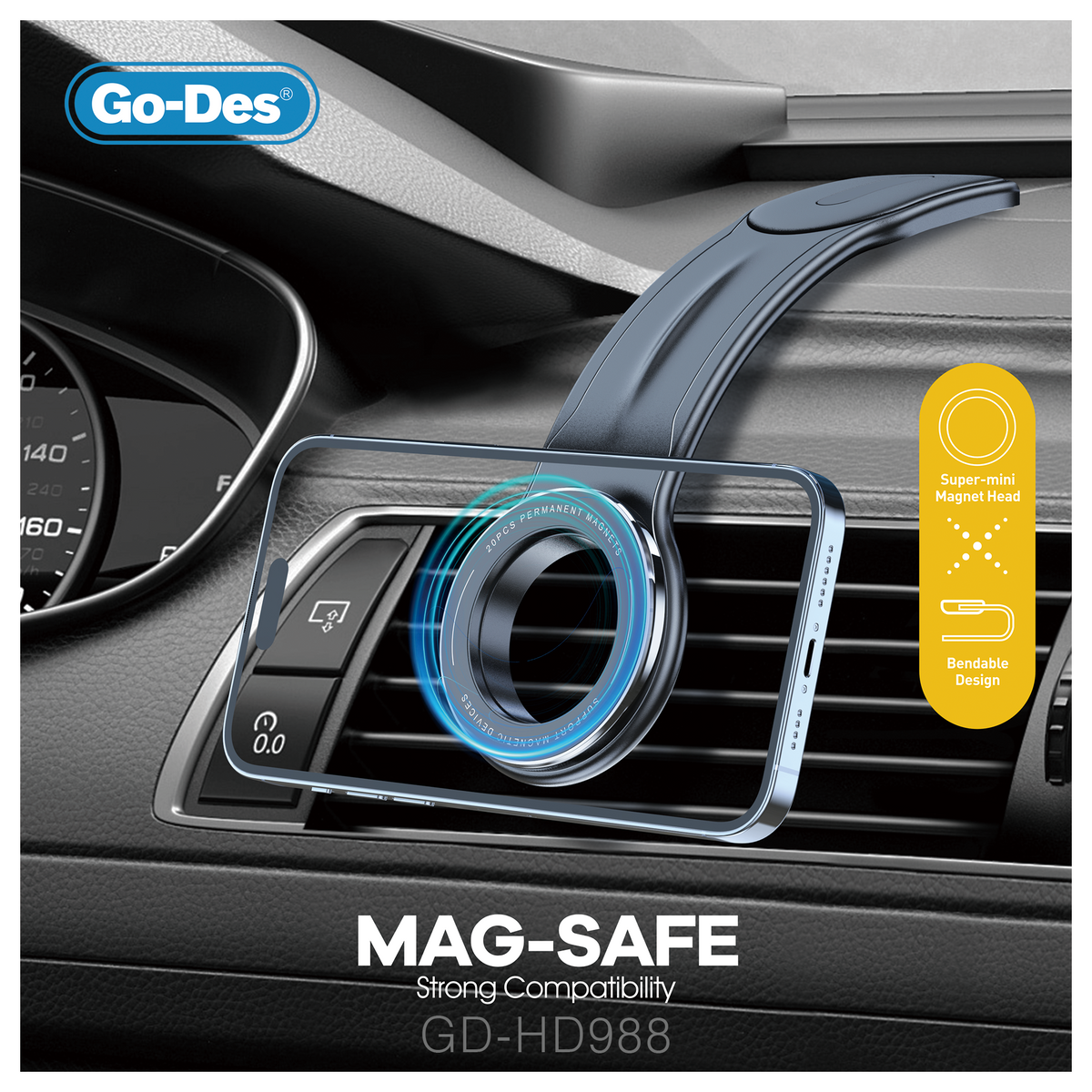 Go-Des Super Strong 20PCS Magnetic Fold Freely Car Phone Holder for iP ...