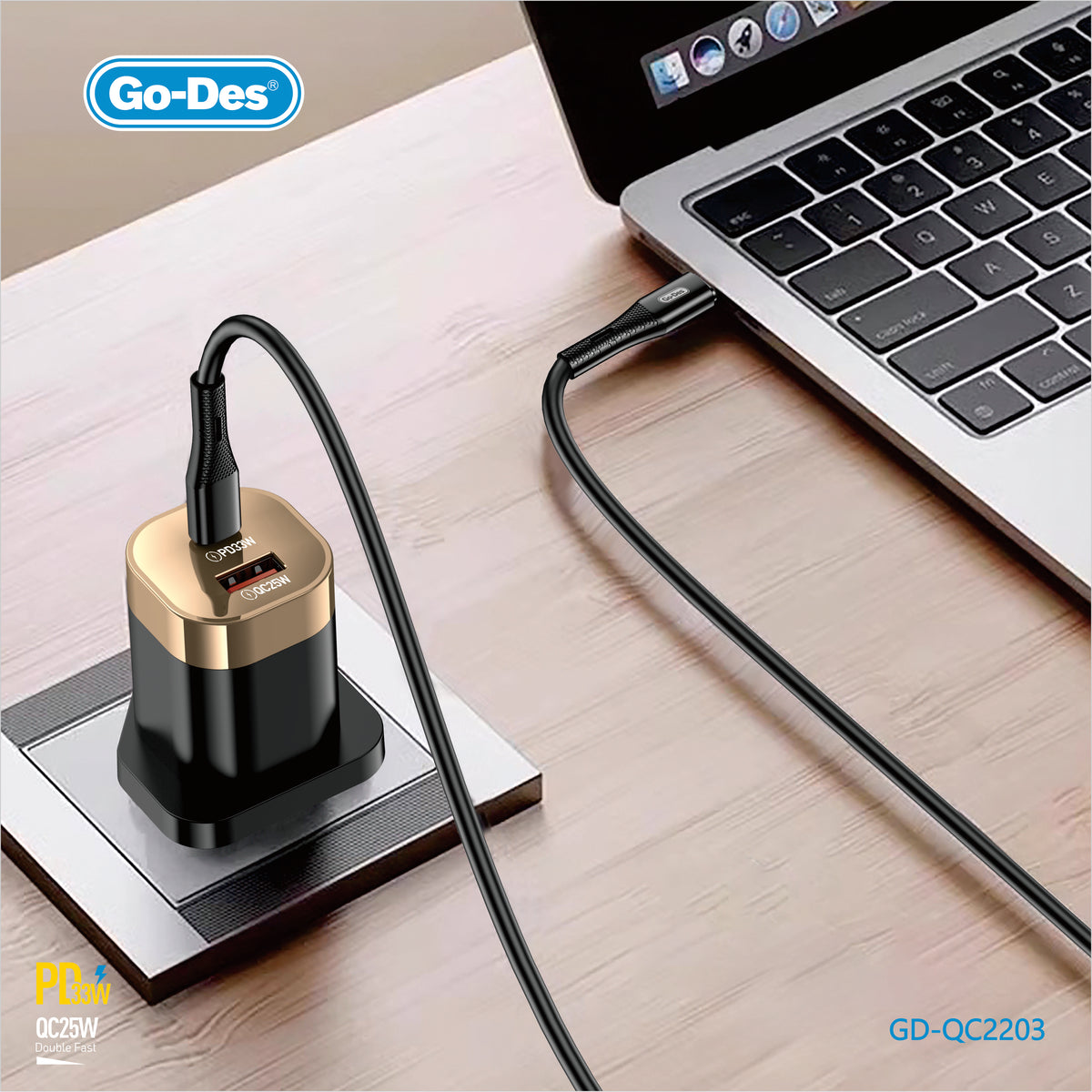 Go-Des PD33W + QC25W Double Fast Rapid Adapter Set Dual-Port 3 Pin 38W ...