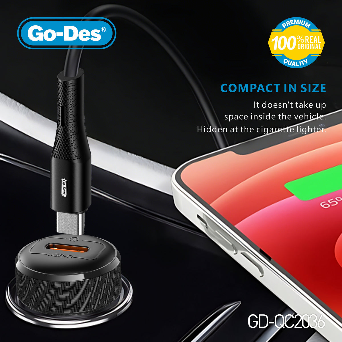 Go-Des TypeC Intelligent Car Charger 33W Fast Charging Auto ID Safety ...