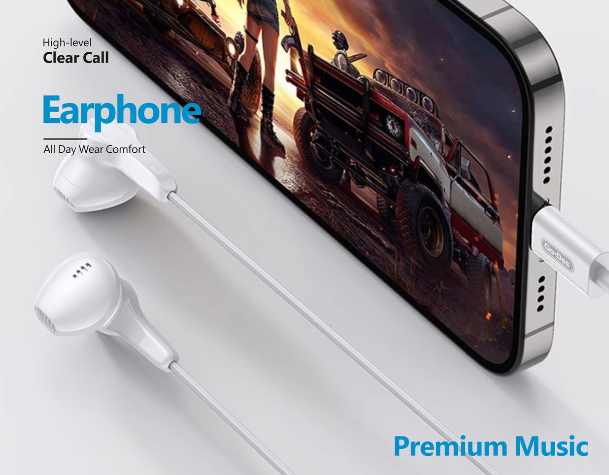 Go-Des HD Calling Wire Control Earphones Lightning Clear Sound Comfort ...
