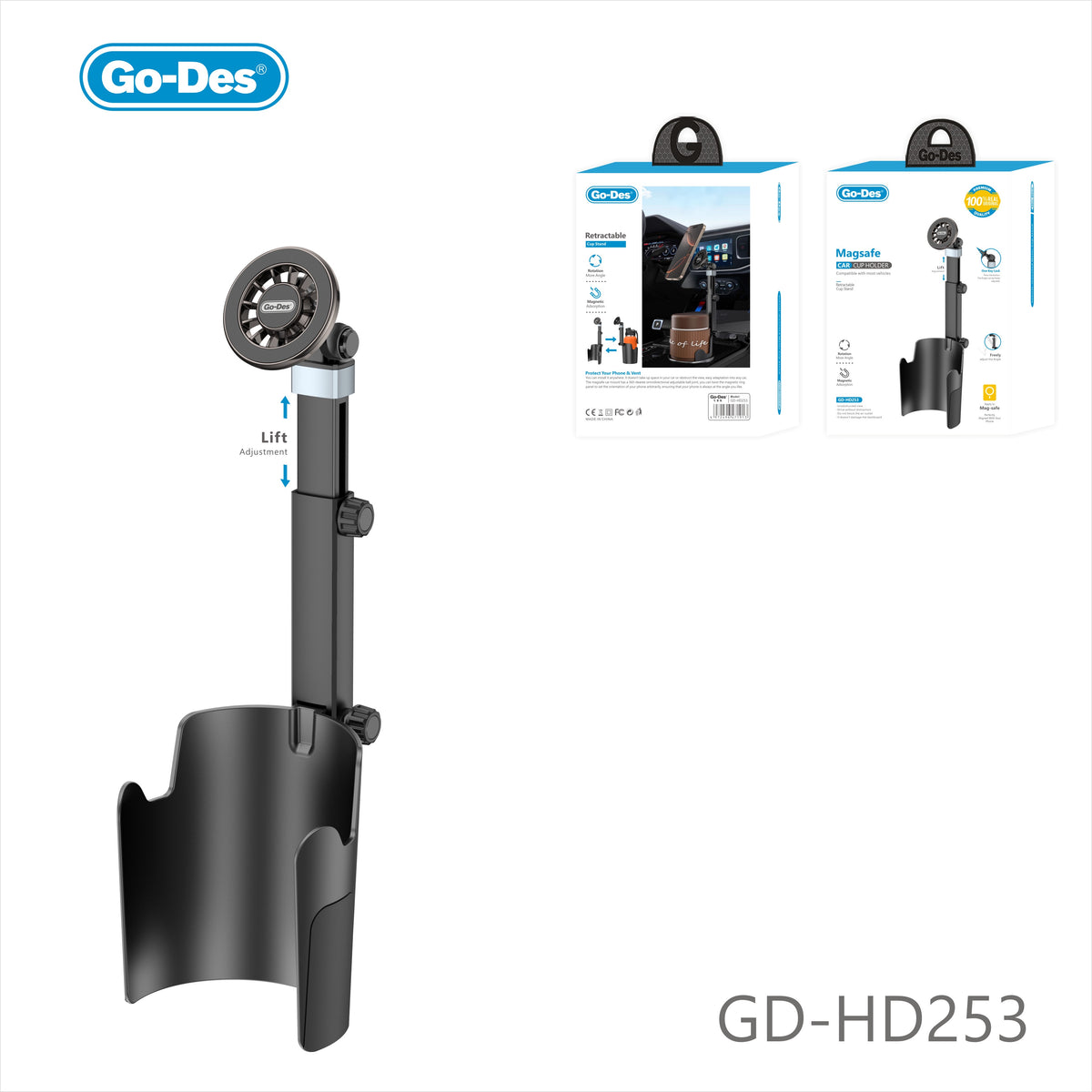 Go-Des MagSafe Magnetic Car Cup Holder Mount with 360 Degree Rotation ...