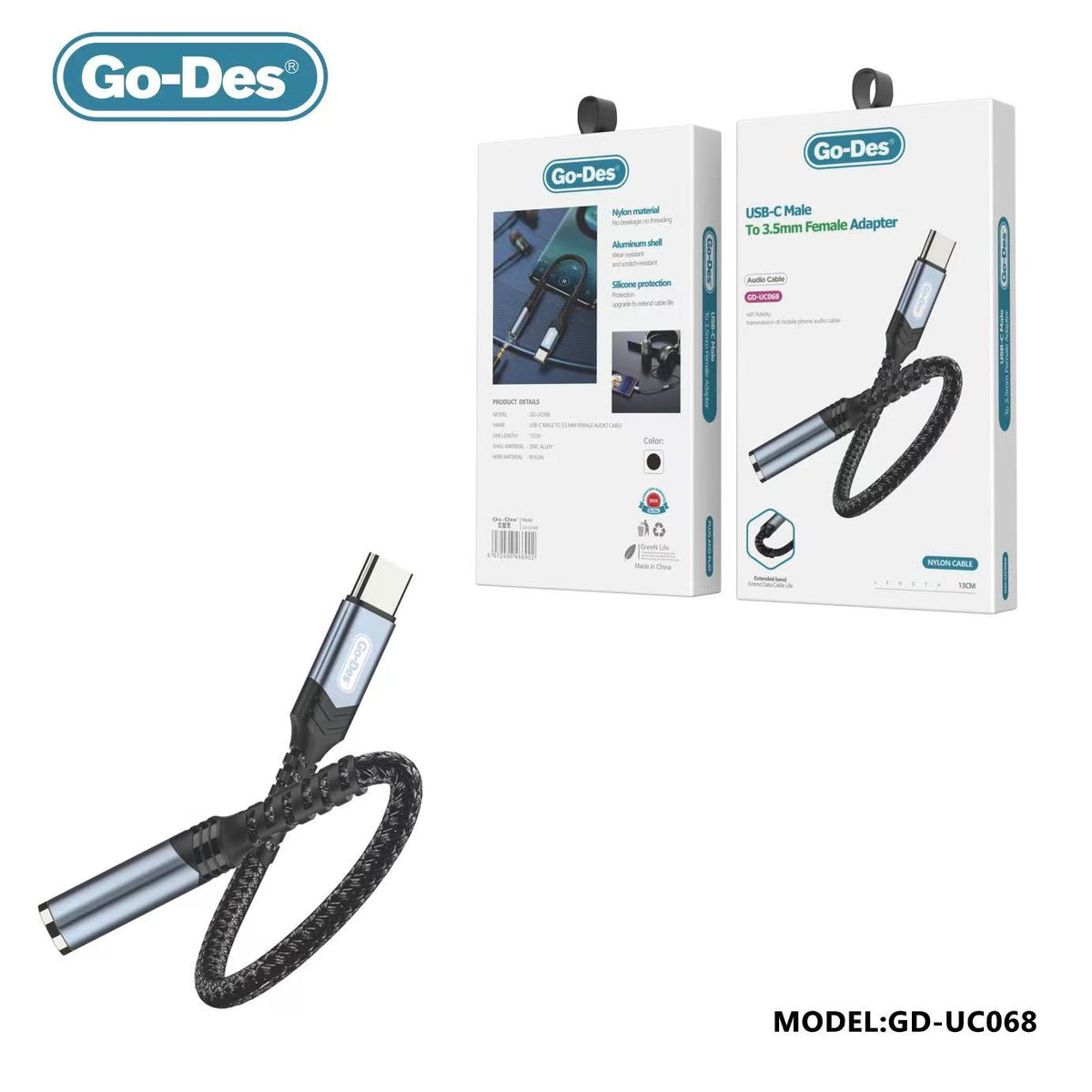 Go-Des 17CM Type c to 3.5mm Jack Converter Earphone Audio Adapter Cabl ...